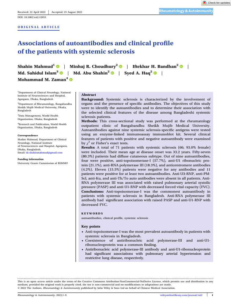 Associations of Autoantibodies and Clinical Profile of The Patients ...