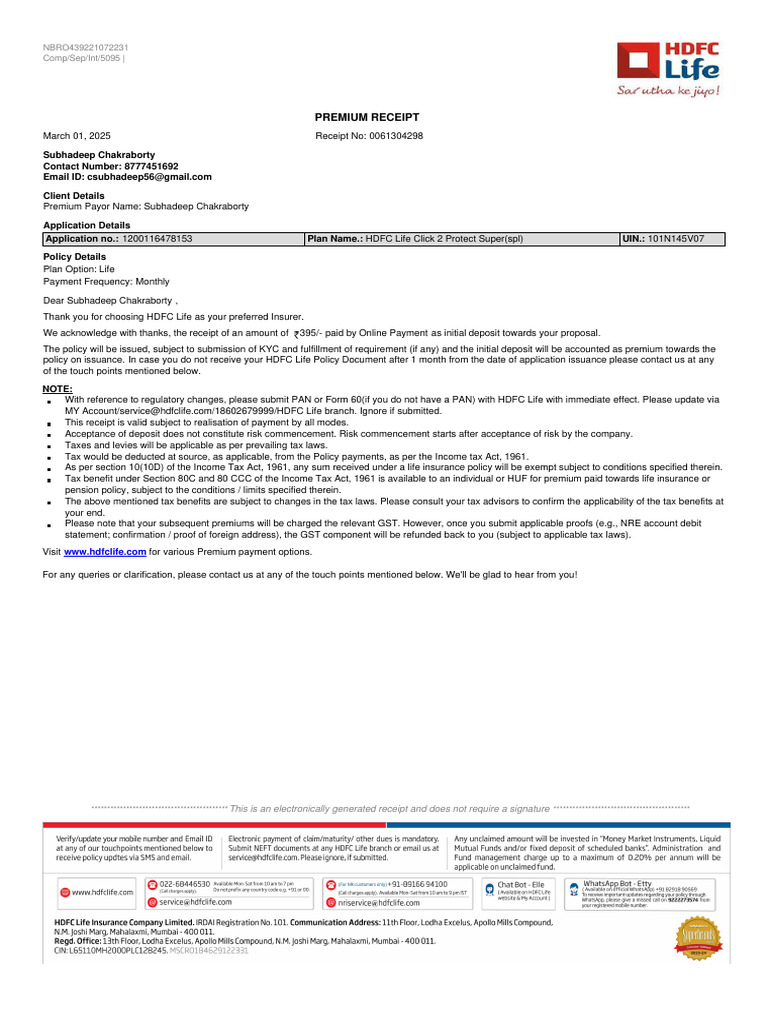 Payment Receipt 0061304298 | PDF | Taxes | Insurance