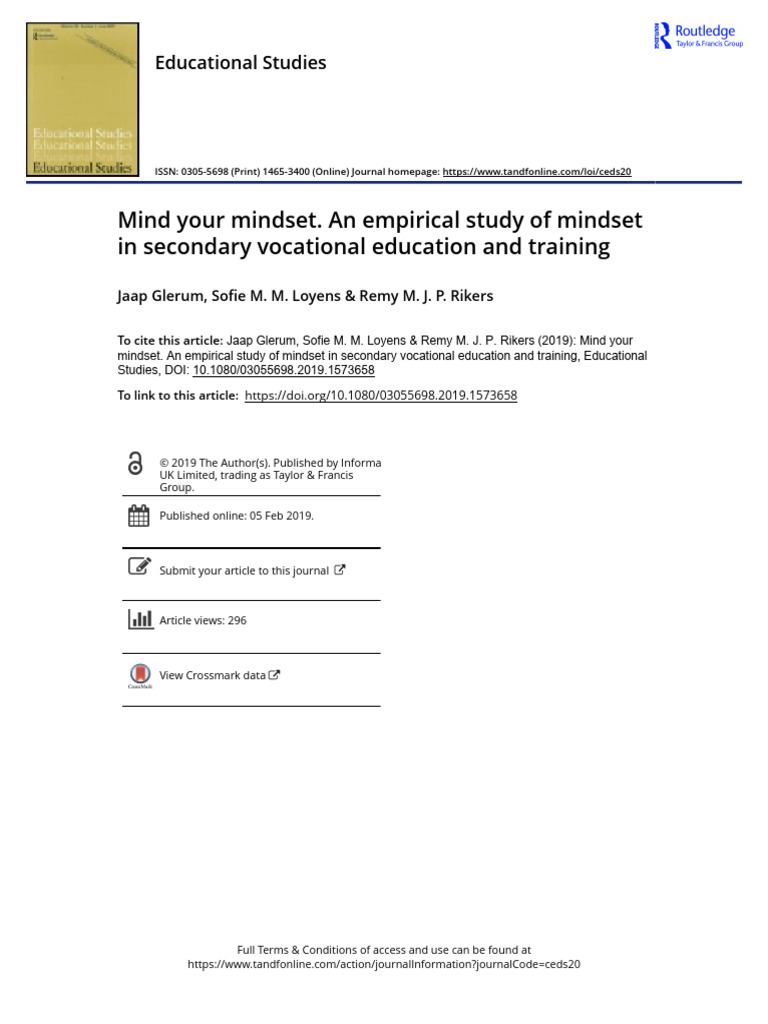 Mind Your Mindset An Empirical Study of Mindset in | PDF | Vocational Education | Mindset