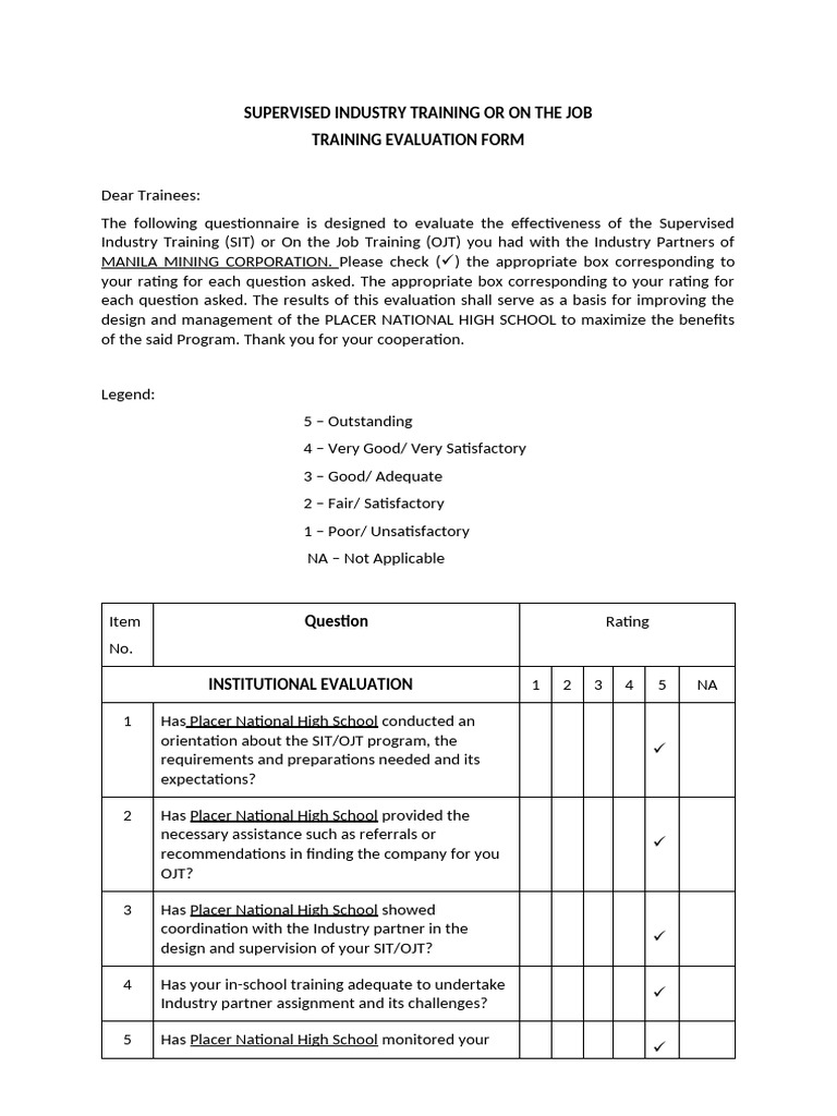 Supervised Industry Evaluation Form | PDF