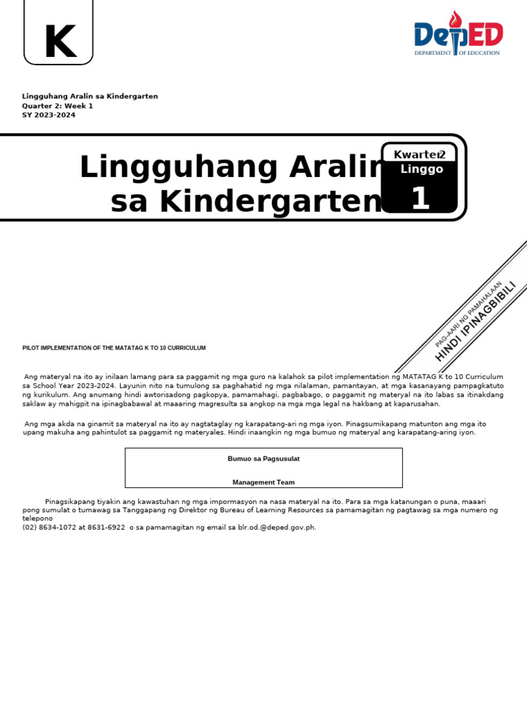 LE Kindergarten Q2 Week1 v.2 | PDF