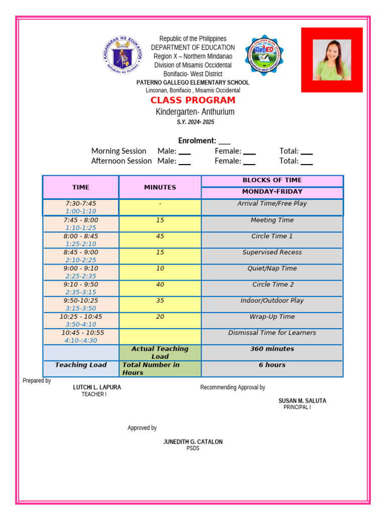 Class Program Kinder S.Y 2024 2025 | PDF | Learning | Schools