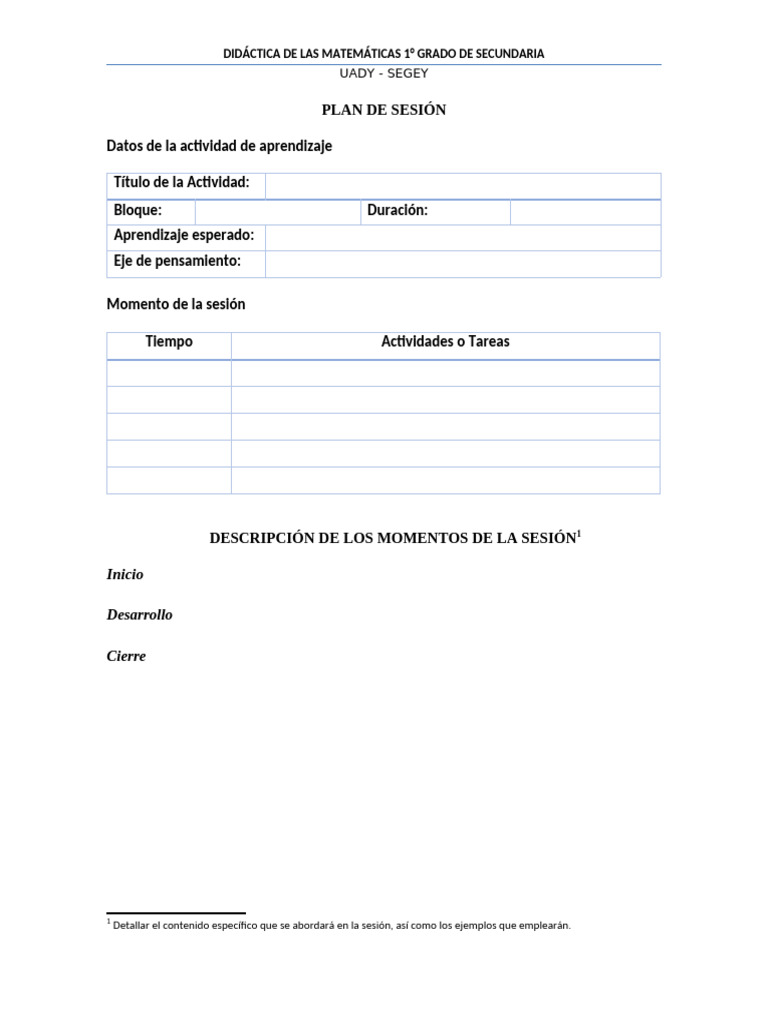 Formato Plan de Clase | PDF