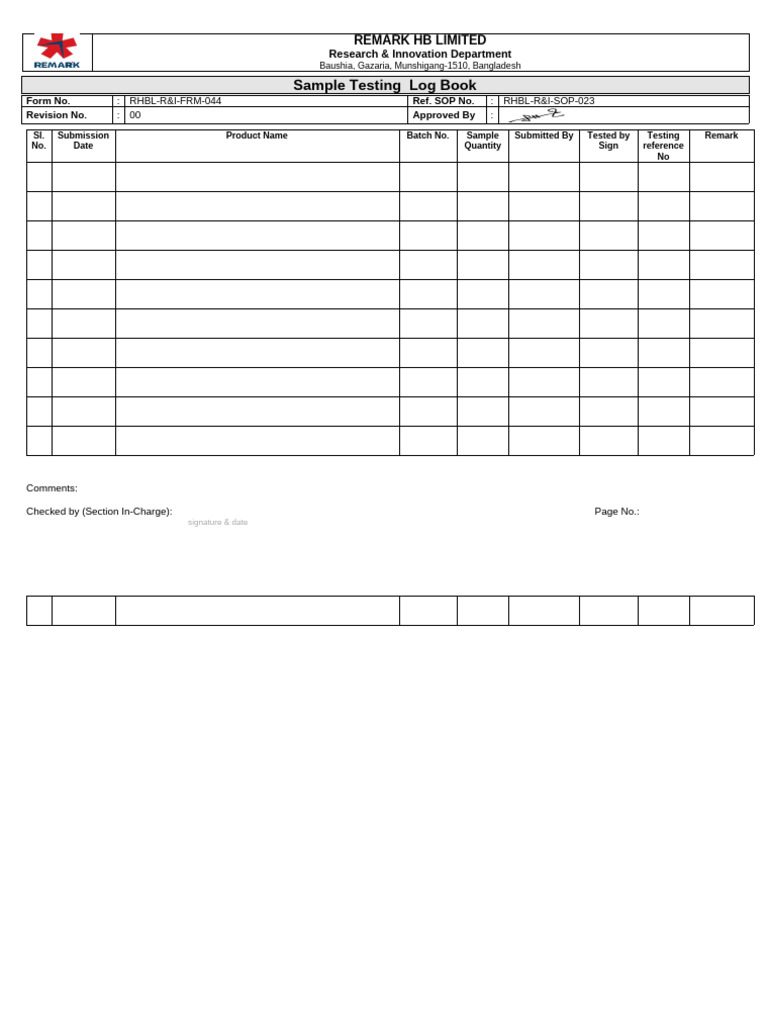 Sample Testing - Log - Book | PDF