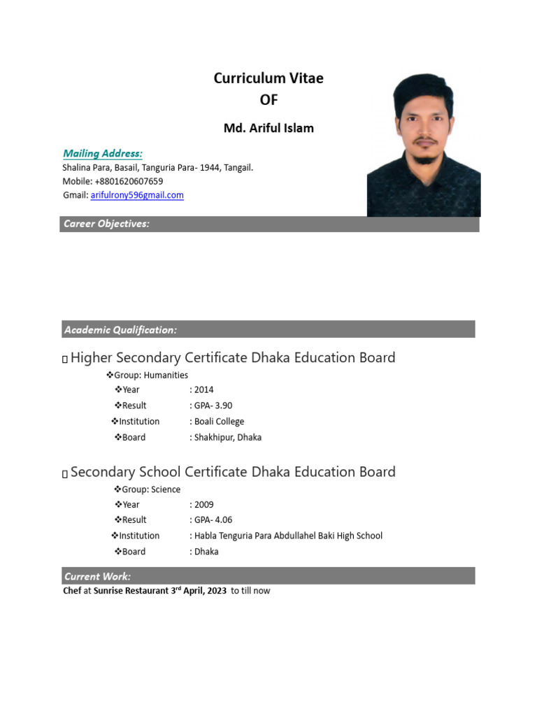 Curriculum Vitae of Md Ariful Islam copy | PDF | Human Communication | Cognition
