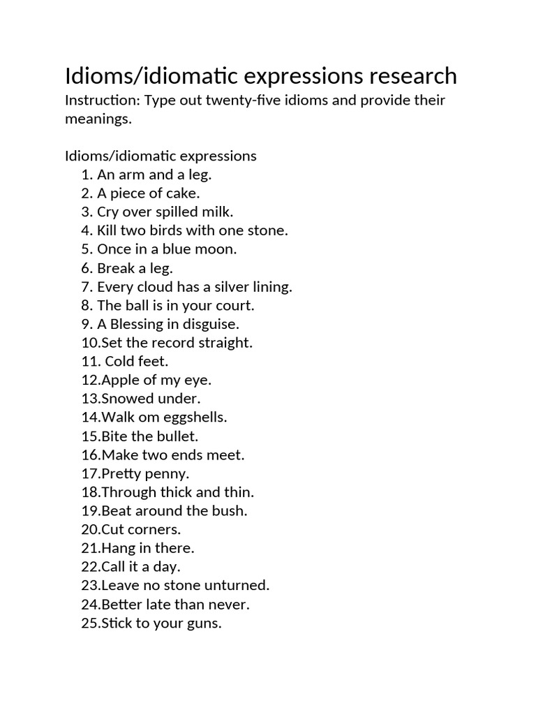 Idioms:Idiomatic Expressions | PDF