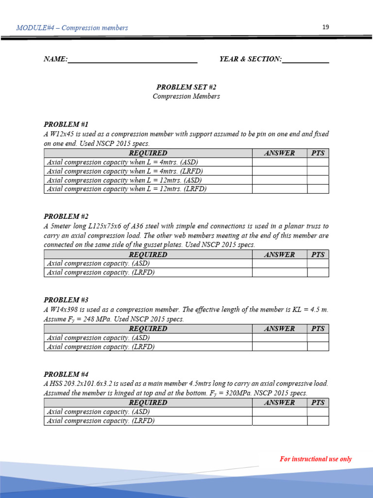 PROBLEM SET2 Compression Members | PDF | Structural Engineering