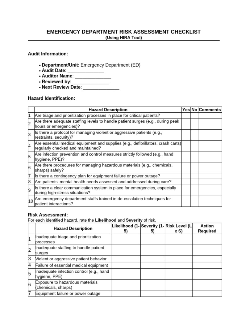 Emergency Department Risk Assessment Checklist 2 | PDF | Emergency ...