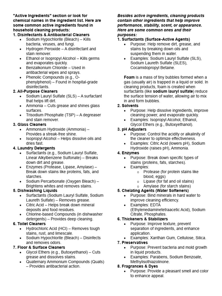 Active Ingredients Reviewer | PDF | Bleach | Surfactant