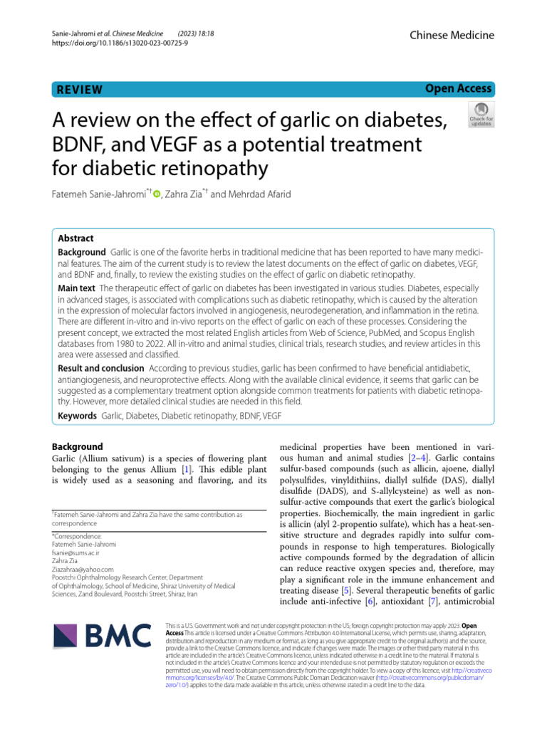 A Review On The Effect of Garlic On Diabetes, BDNF, and VEGF As A ...
