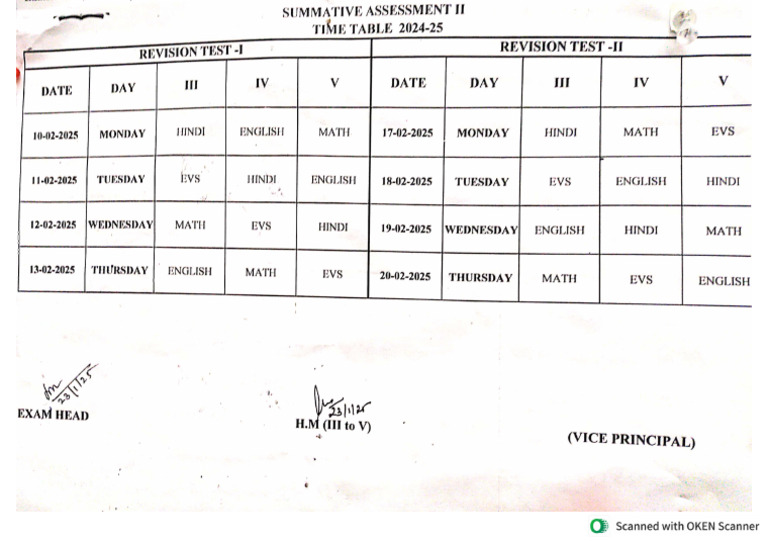 Revision Test Time Table | PDF