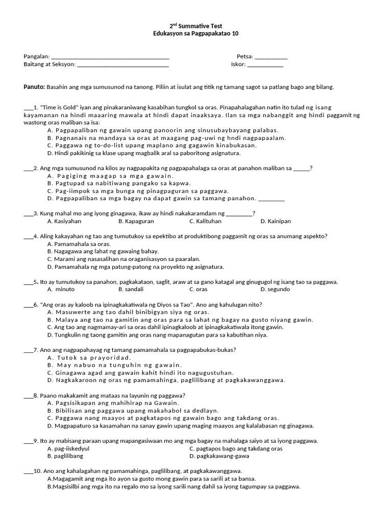 ESP9 2nd SUMMATIVE | PDF