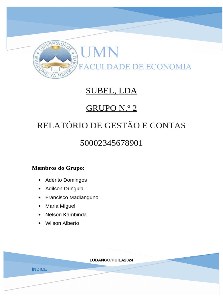 Relatório de Gestão da SUBEL, LDA 2024 | PDF | Investimentos | Economia