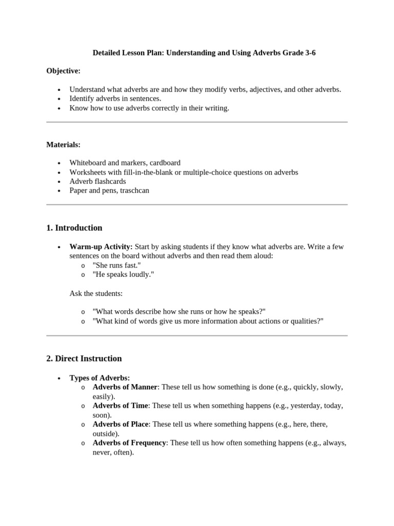 Detailed Lesson Plan Adverbs | PDF | Adverb | Semantic Units