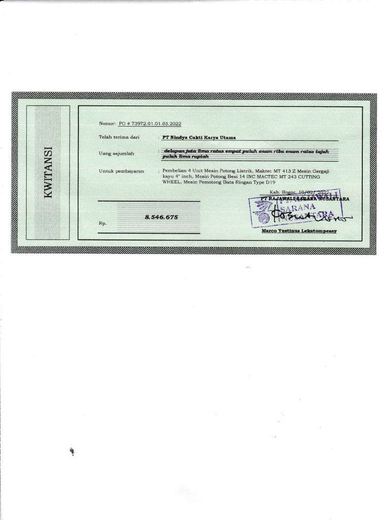 Invoice Pembelian Alat Gergaji Potong Listrik | PDF