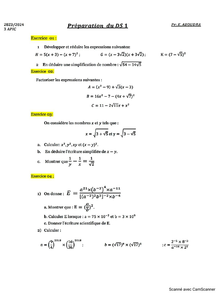 Correction Serie de Préparation Du DS1 | PDF