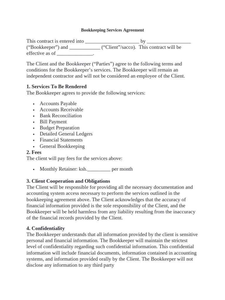 Bookkeeping Services Agreement | PDF