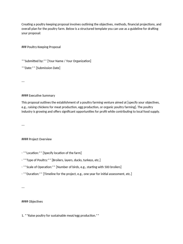 Creating A Poultry Keeping Proposal Involves Outlining The Objectives ...