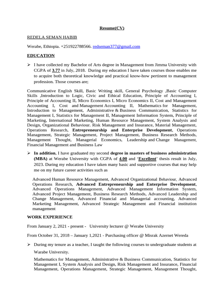 Resume (CV) : Management | PDF | Economies | Leadership