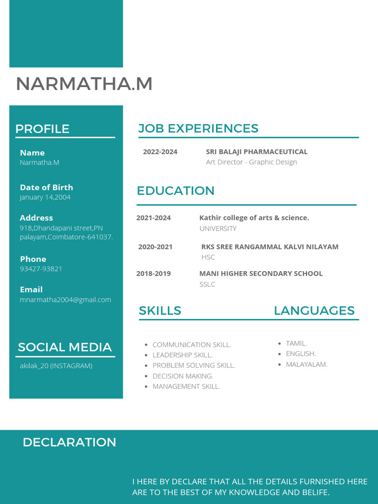 Narmatha.M Resume | PDF
