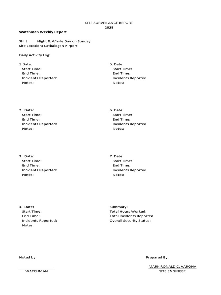 Watchman Site Surveilance Form | PDF