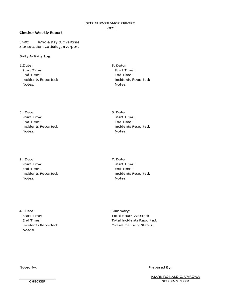 CHECKER SITE SURVEILANCE FORM | PDF