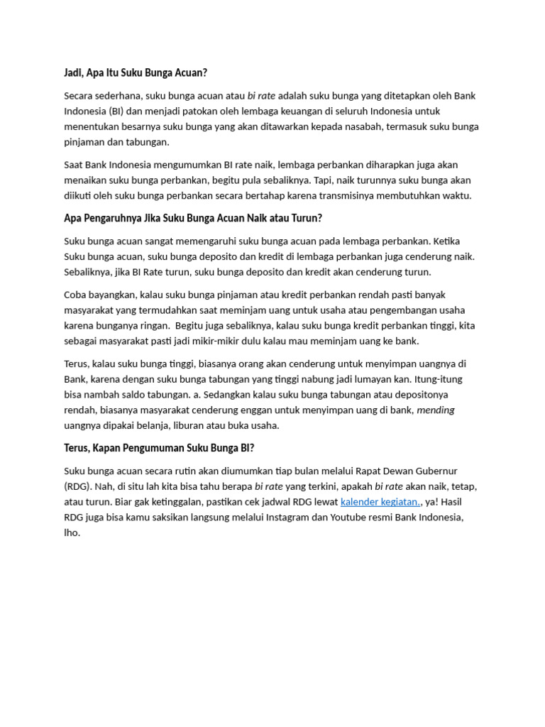 Pengertian dan Dampak Suku Bunga Acuan | PDF