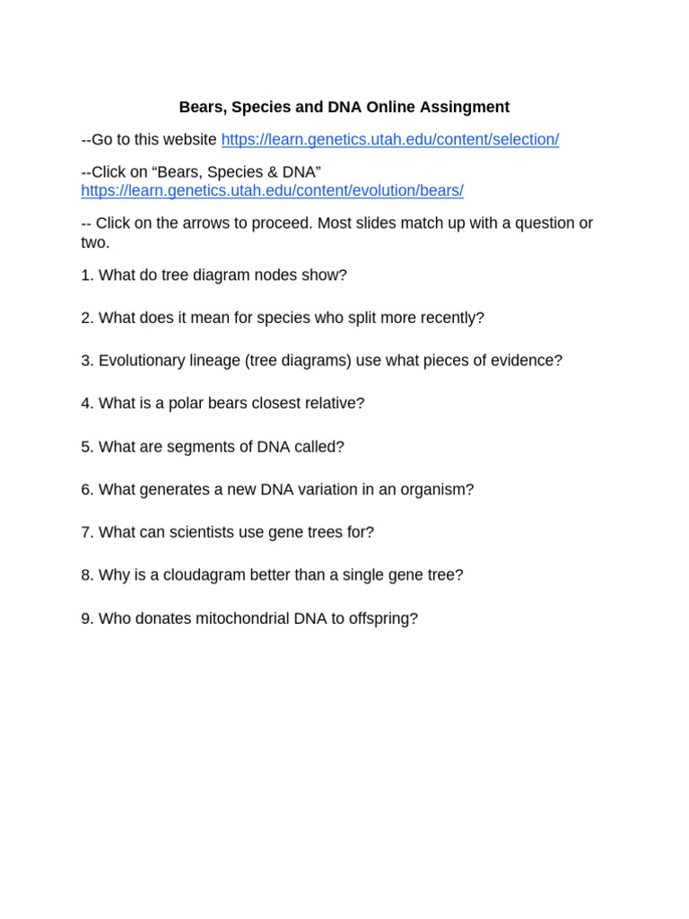Bears: Species & DNA Assignment Guide | PDF