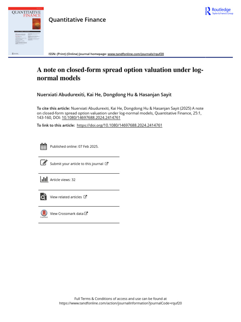 A note on closed-form spread option valuation under log-normal models ...