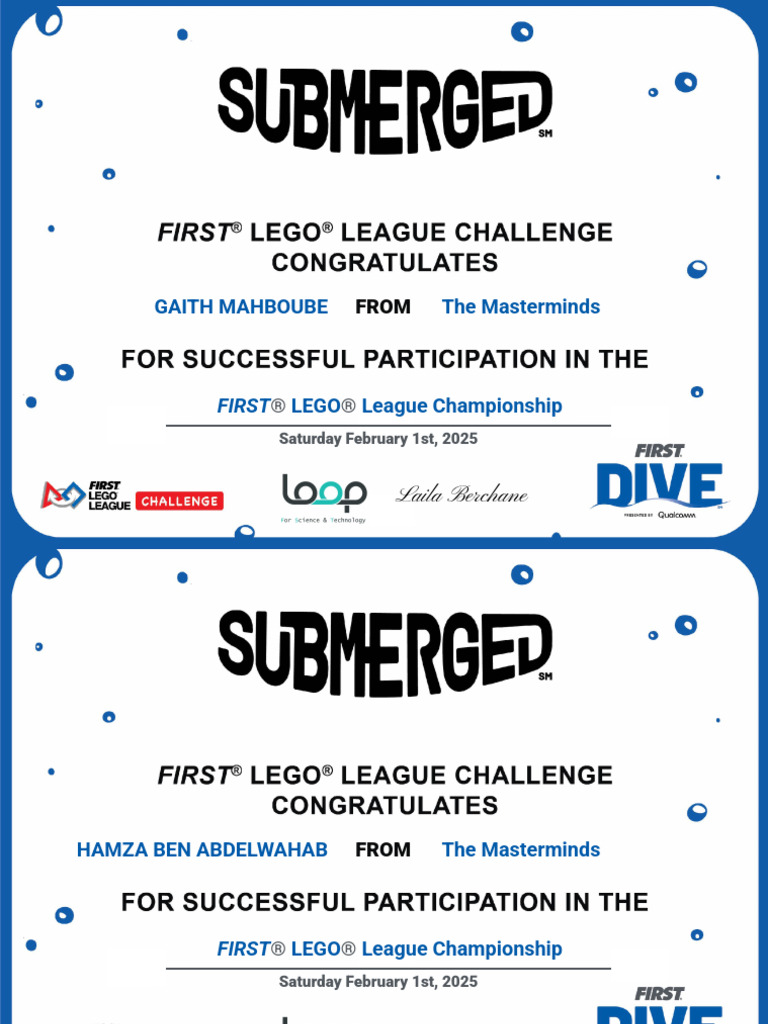 FLL SM Championship Certificates - RDS Teams | PDF