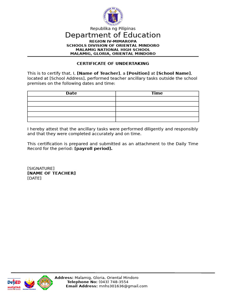 01 Certificate of Undertaking | PDF