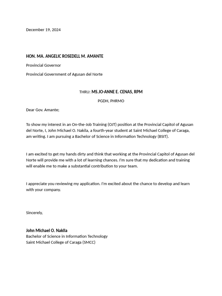 Application Letter Nakila | PDF