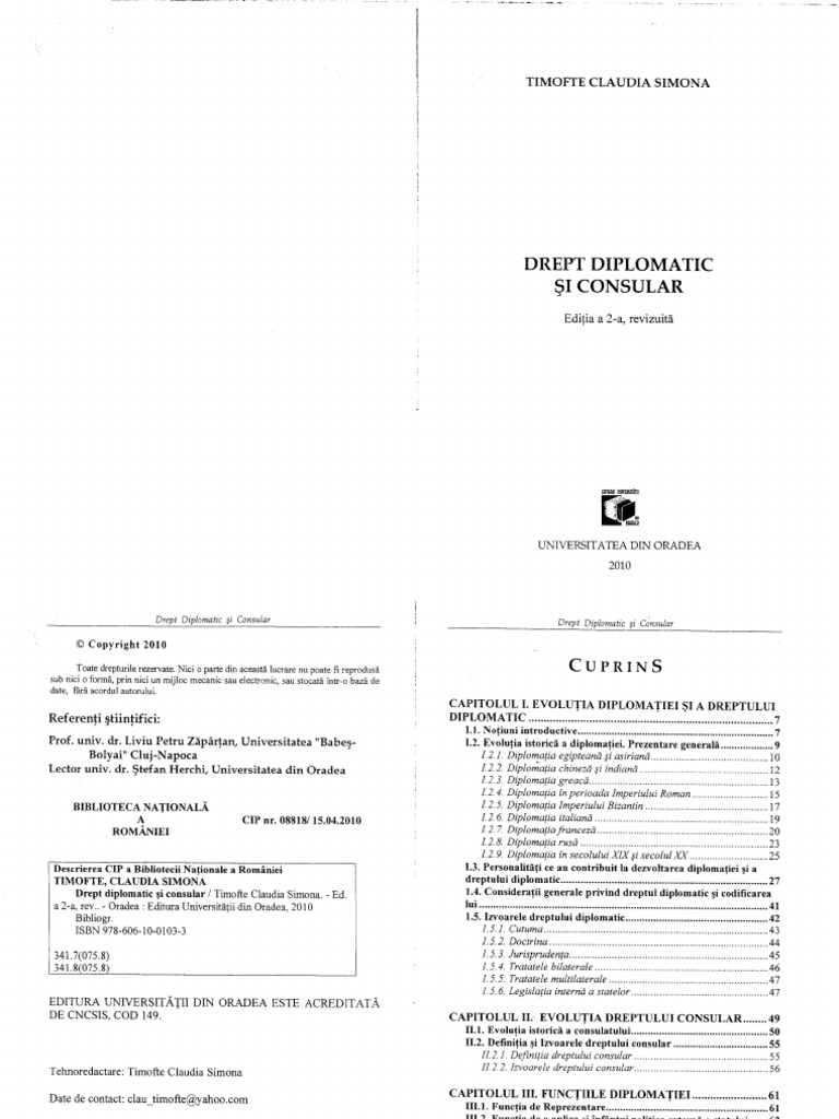 Drept Diplomatic Si Consular Timofte Claudia Simona OrADEA 2010 | PDF