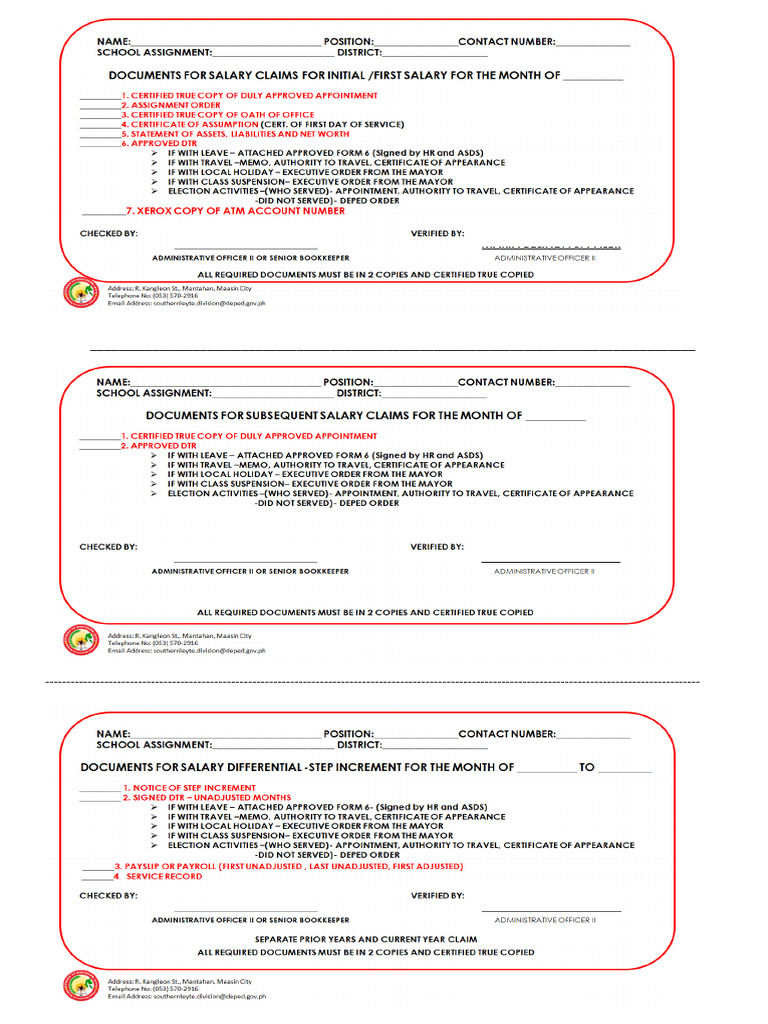 New Checklist Required Documents For Claim | PDF