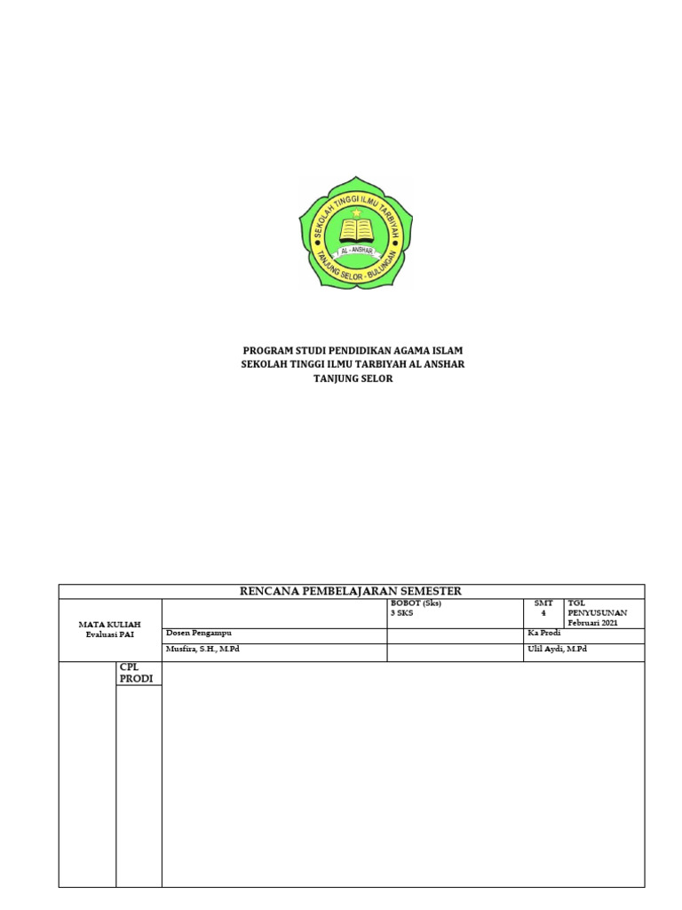 RPS Evaluasi PAI smt 4 | PDF