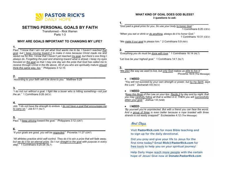 Message1 Setting Personal Goals by Faith | PDF | Religious Belief And ...