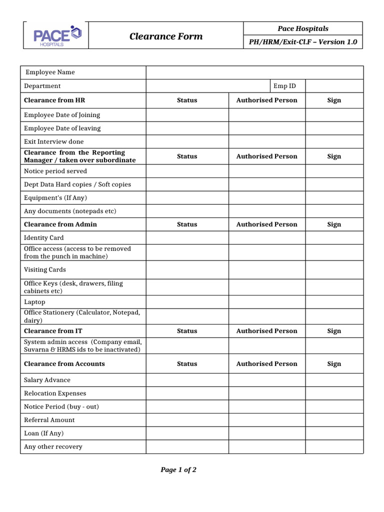 Hospital Employee Clearance Form | PDF