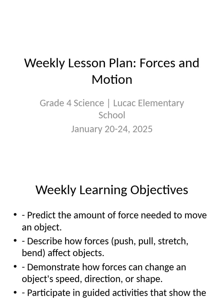 Weekly_Lesson_Plan_Forces_PPT | PDF
