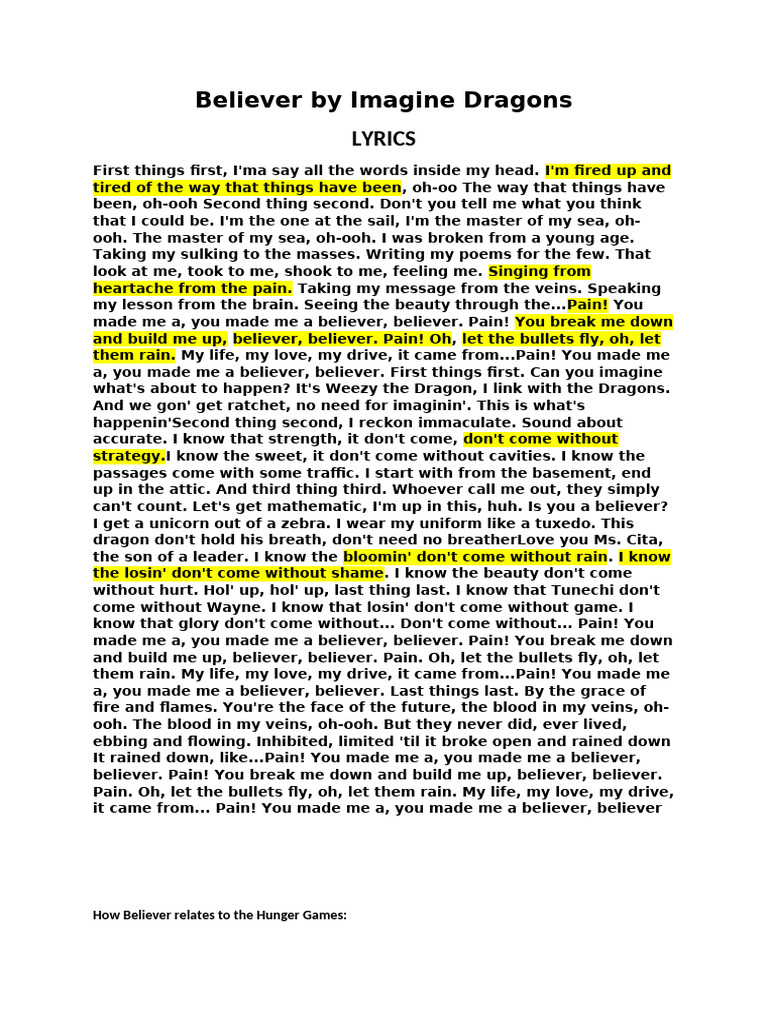 Believer by Imagine Dragons | PDF