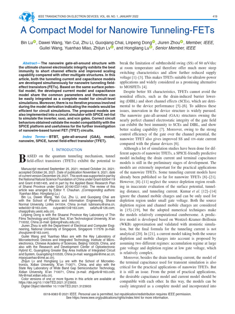 A_Compact_Model_for_Nanowire_Tunneling-FETs | PDF | Field Effect Transistor | Spice
