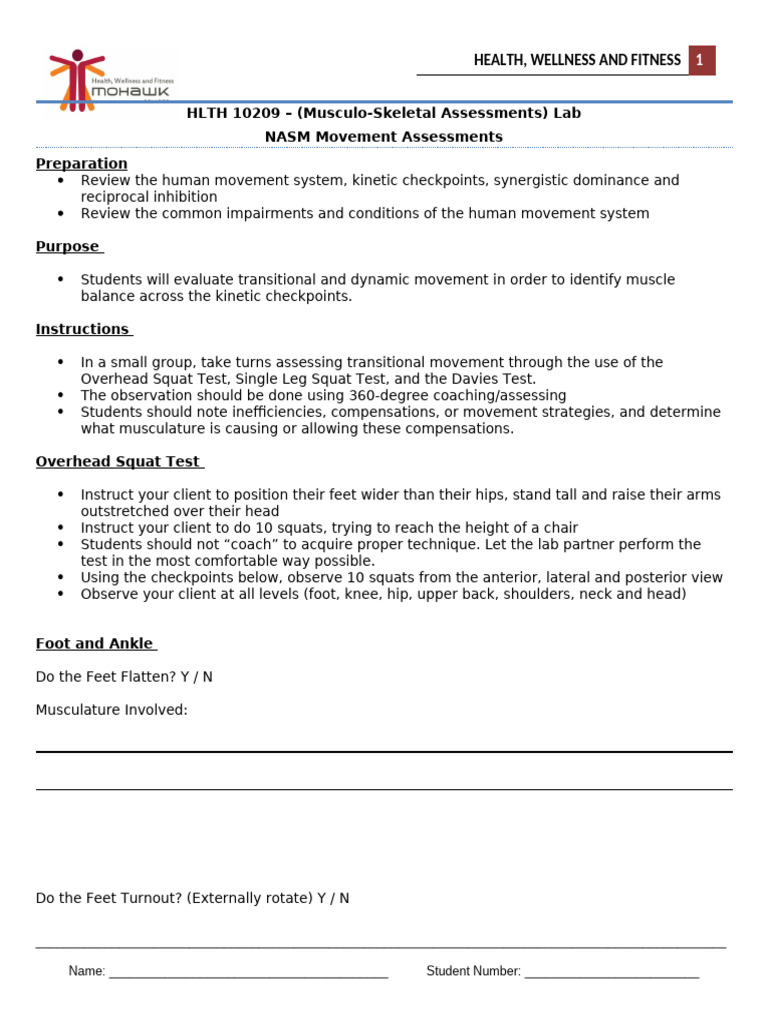 3 NASM Movement Assessments_2037294296 | PDF | Foot | Anatomical Terms ...