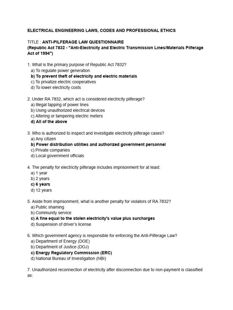 Anti-Pilferage Law Questionnaire Guide | PDF | Theft | Crimes
