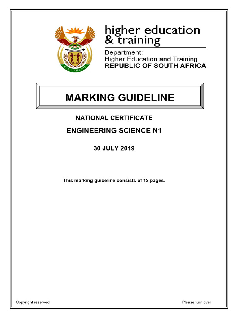 N1 Engineering Science August 2019 Memorandum | PDF | Force | Electric ...
