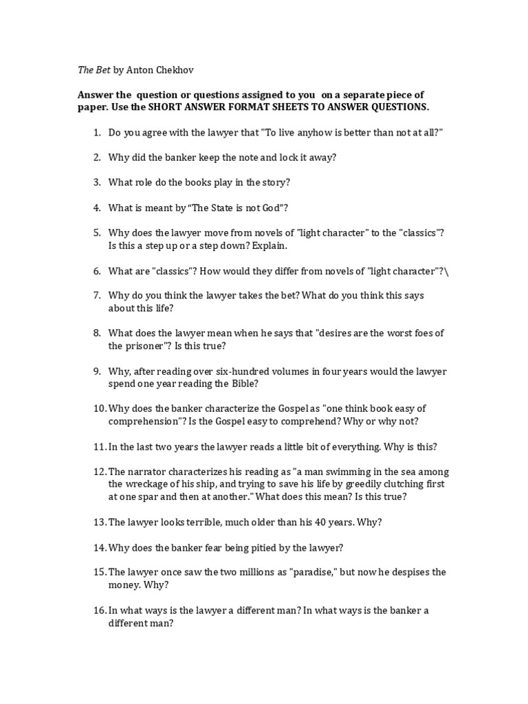 The Bet: Questions and Answers Guide | PDF