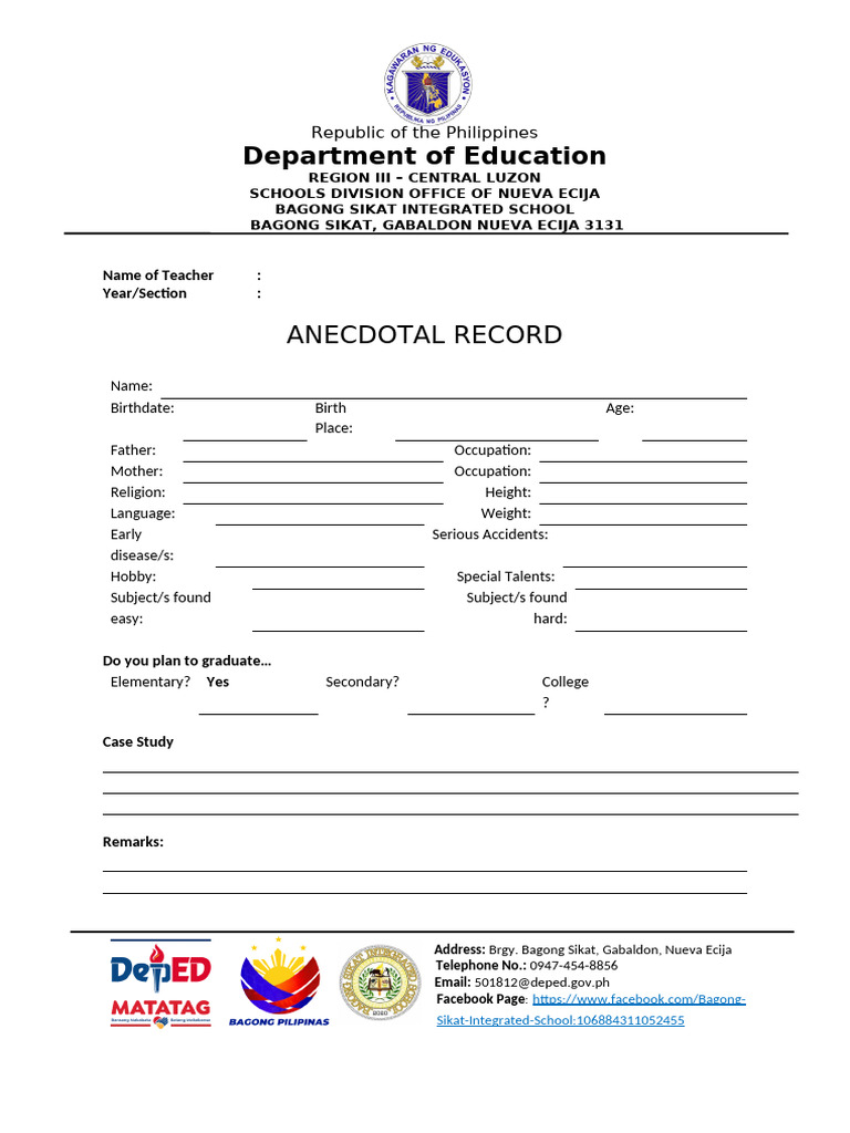 Anecdotal Record (FREE Template) | PDF