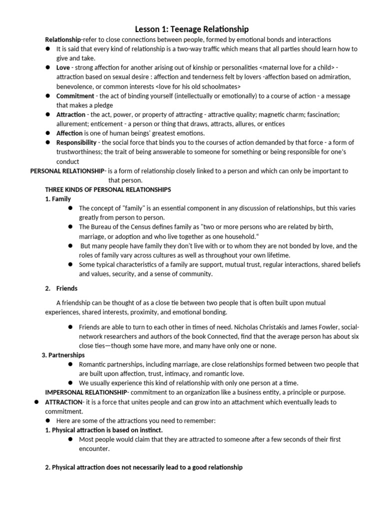 Understanding Teenage Relationships | PDF | Romance (Love) | Love