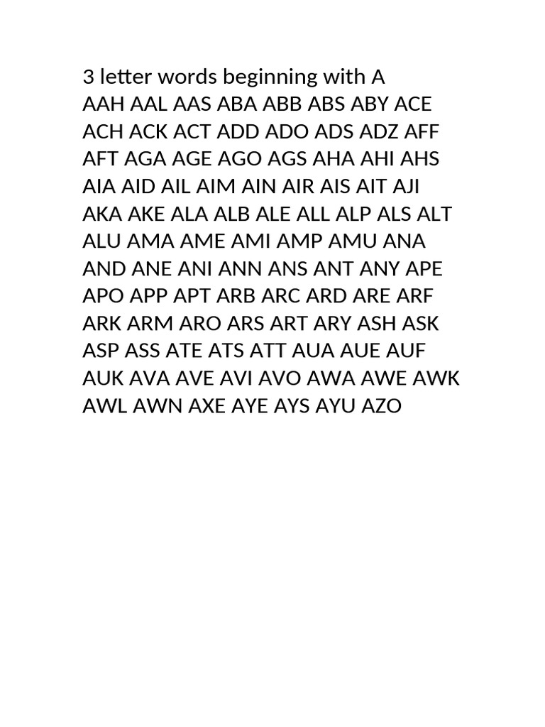 3 Letter Words Beginning With A | PDF