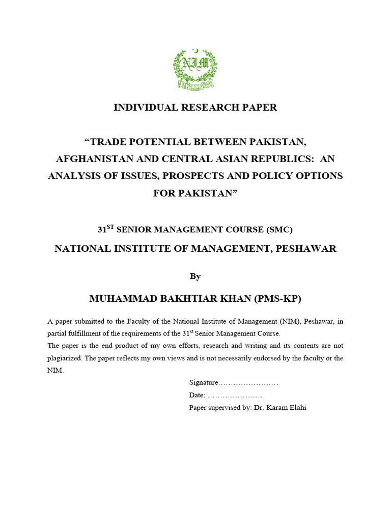Muhammad Bakhtiar Khan Irp Final | PDF | Central Asia | Pakistan