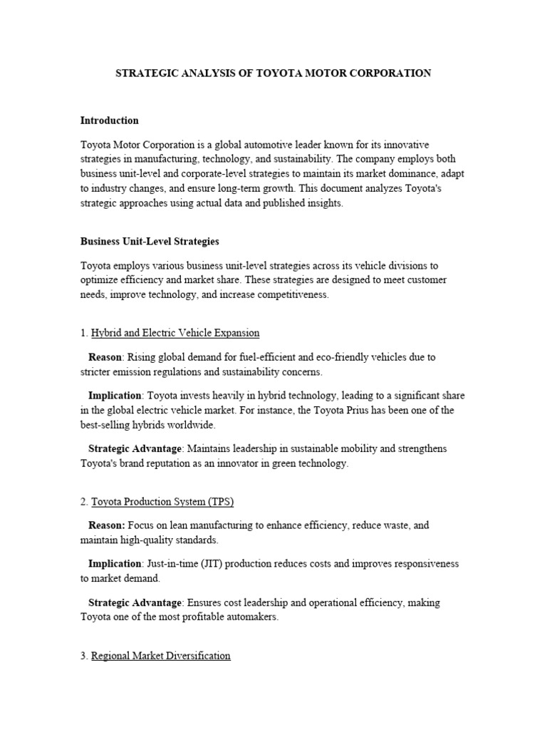 Toyota's Strategic Analysis for Growth | PDF | Toyota | Lean Manufacturing