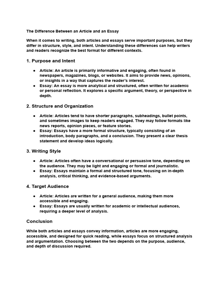 Difference Between Article and Essay | PDF